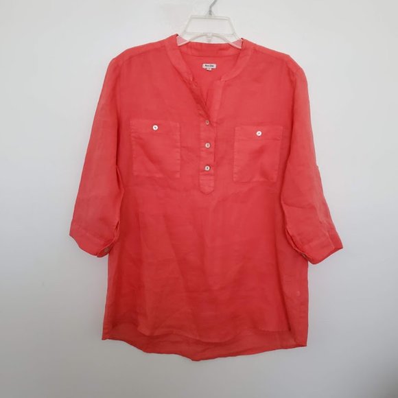 Puro Lino | Tops | Puro Lino Italian Linen Coral Tab Sleeve Tunic ...